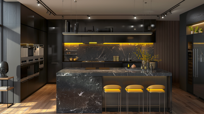 22+ Black Kitchen Cabinets With Black Countertops Design Ideas